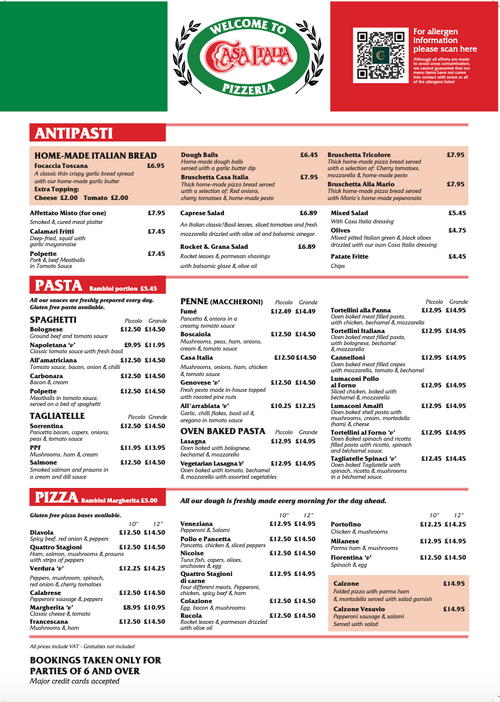 Our Menu's – The Casa Italia